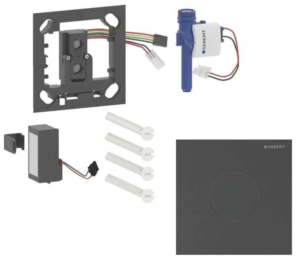 Geberit - Elektronické ovládání splachování pisoárů typ 40, bateriové napájení, easy to clean, Bluetooth, kartáčovaný černý chrom 116.034.QD.1
