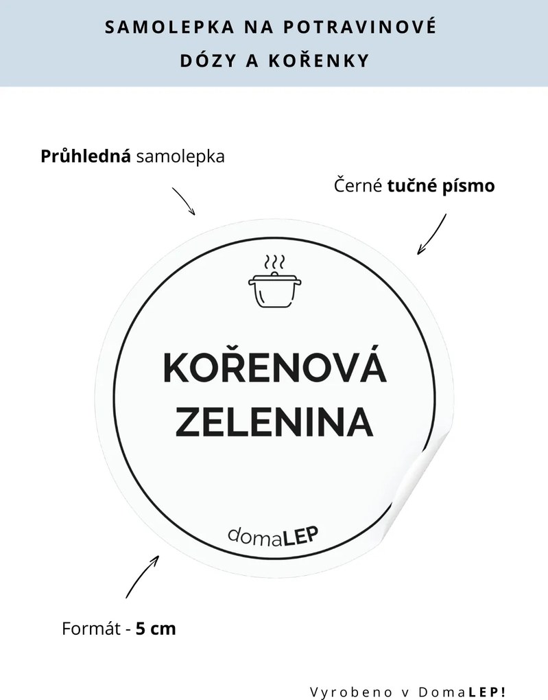 Samolepka na kořenky KOŘENOVÁ ZELENINA průhledná 5 cm tučné písmo