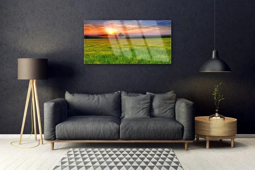 Obraz na skle Louka Slunce Příroda 120x60 cm