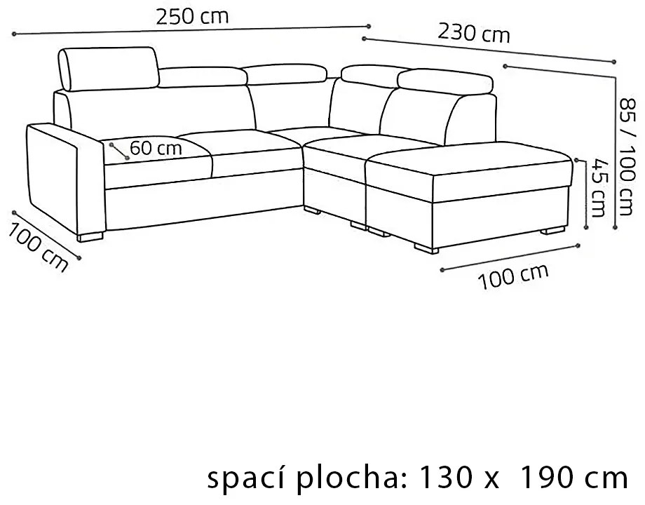 Sedací souprava PEDRO L | 250x230 cm | rozkládací + 2x úložný prostor | polohovatelné záhlavníky | VÝBĚR TKANIN