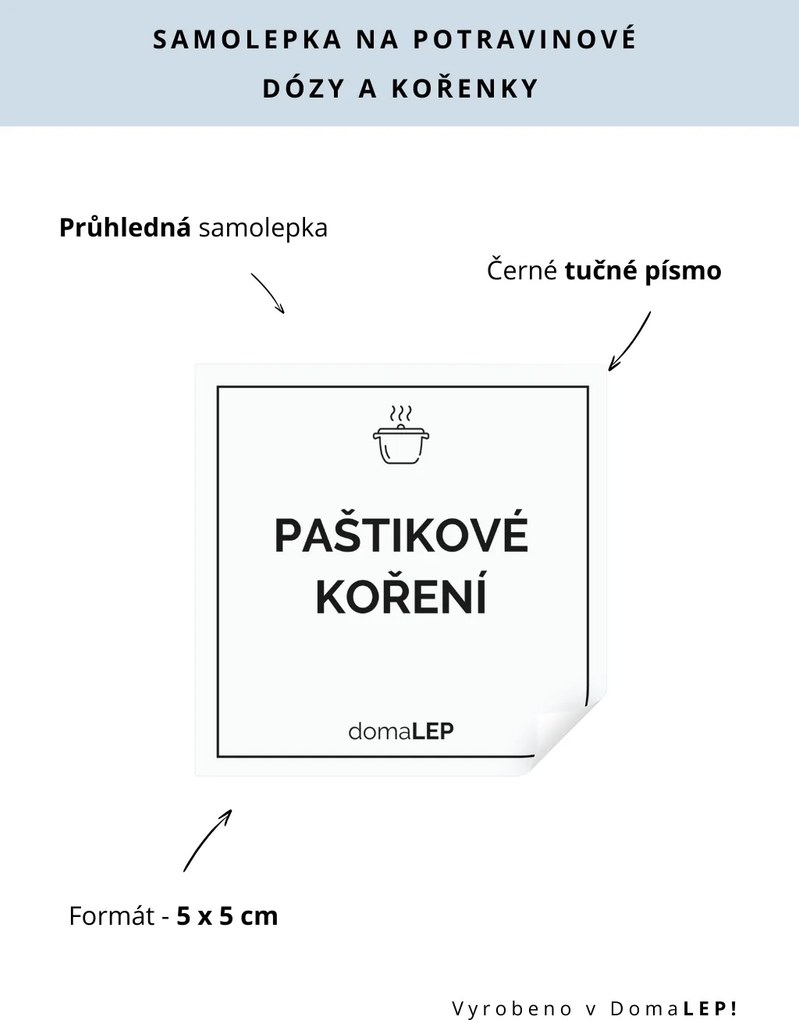 Samolepka na kořenky PAŠTIKOVÉ KOŘENÍ průhledná 5 × 5 cm tučné písmo