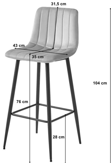 Set tří barových židlí POZZA sametové tmavobéžové (černé nohy) 3 ks