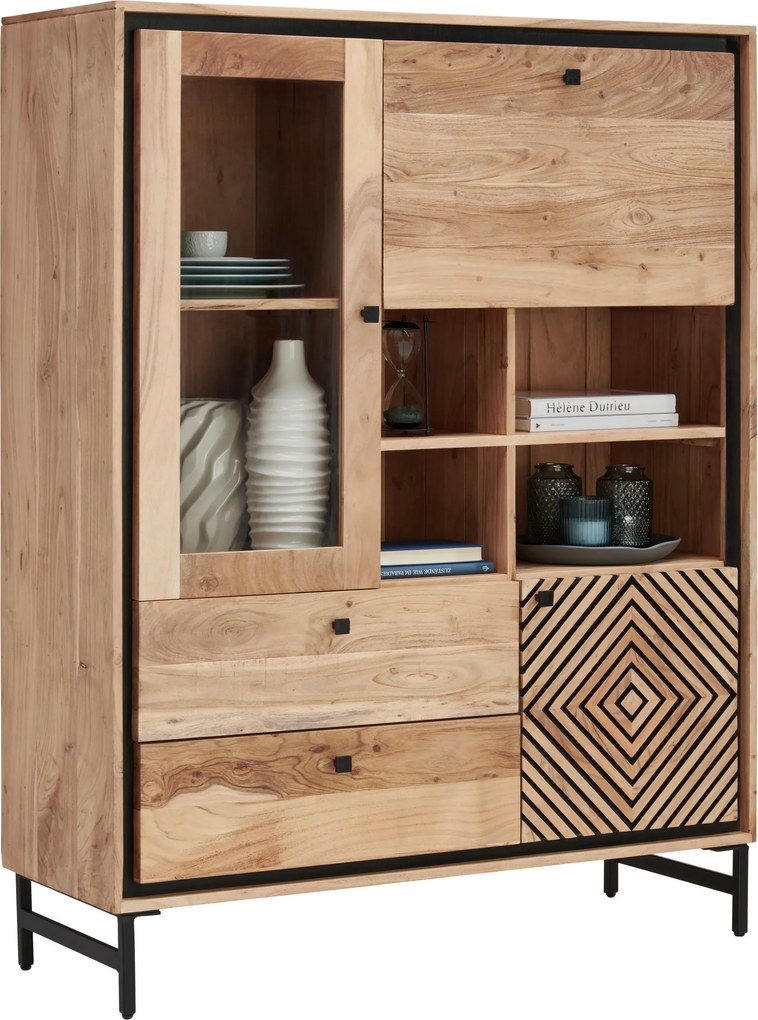 XXXLutz VYSOKÁ KOMODA, akácie, černá, barvy akácie, 115/148/42 cm Ambia Home - Vysoké komody - 001630014902