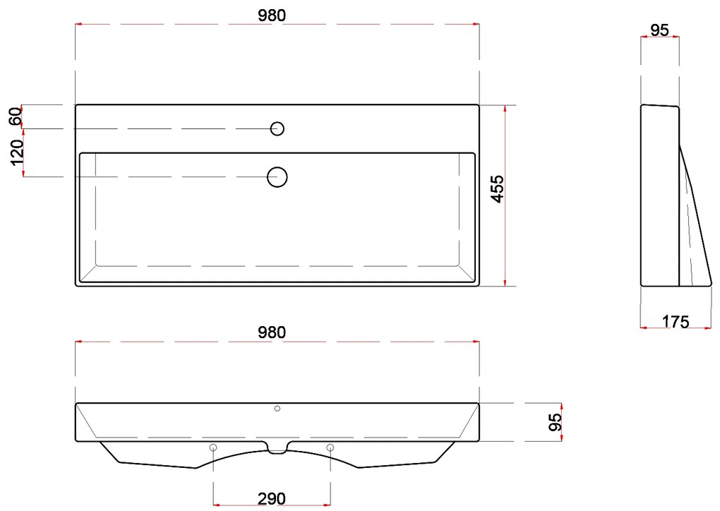 Sapho KARE 100 keramické umyvadlo nábytkové 98x46 cm, bílá, 17100