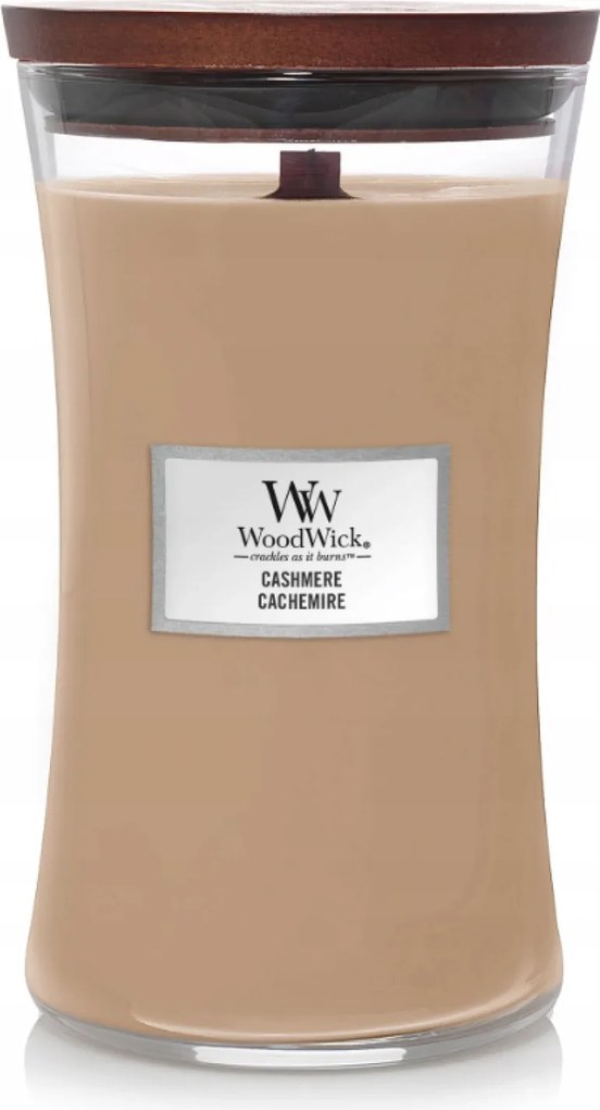 WoodWick vonná svíčka s dřevěným knotem velká Cashmere 609 g
