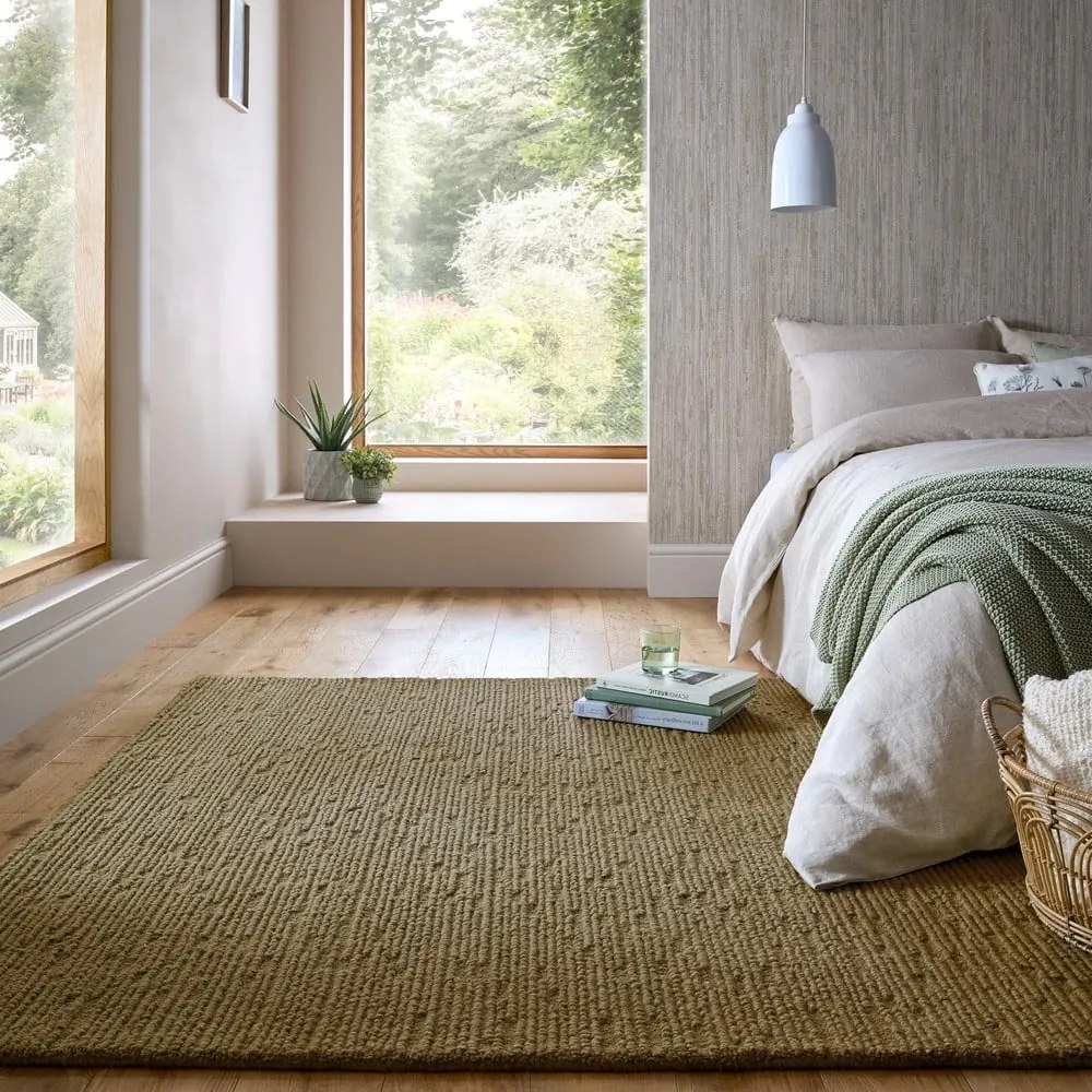 Khaki ručně tkaný vlněný koberec 120x170 cm Harris Boucle – Flair Rugs