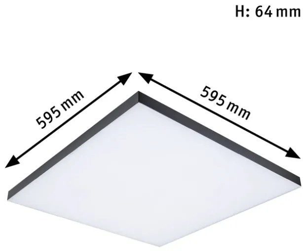 Paulmann 79909 Velora, černý subtilní stropní LED panel Rainbow dynamic RGBW, 31W LED 3000-6500K, 59x59cm, dálkové ovládání