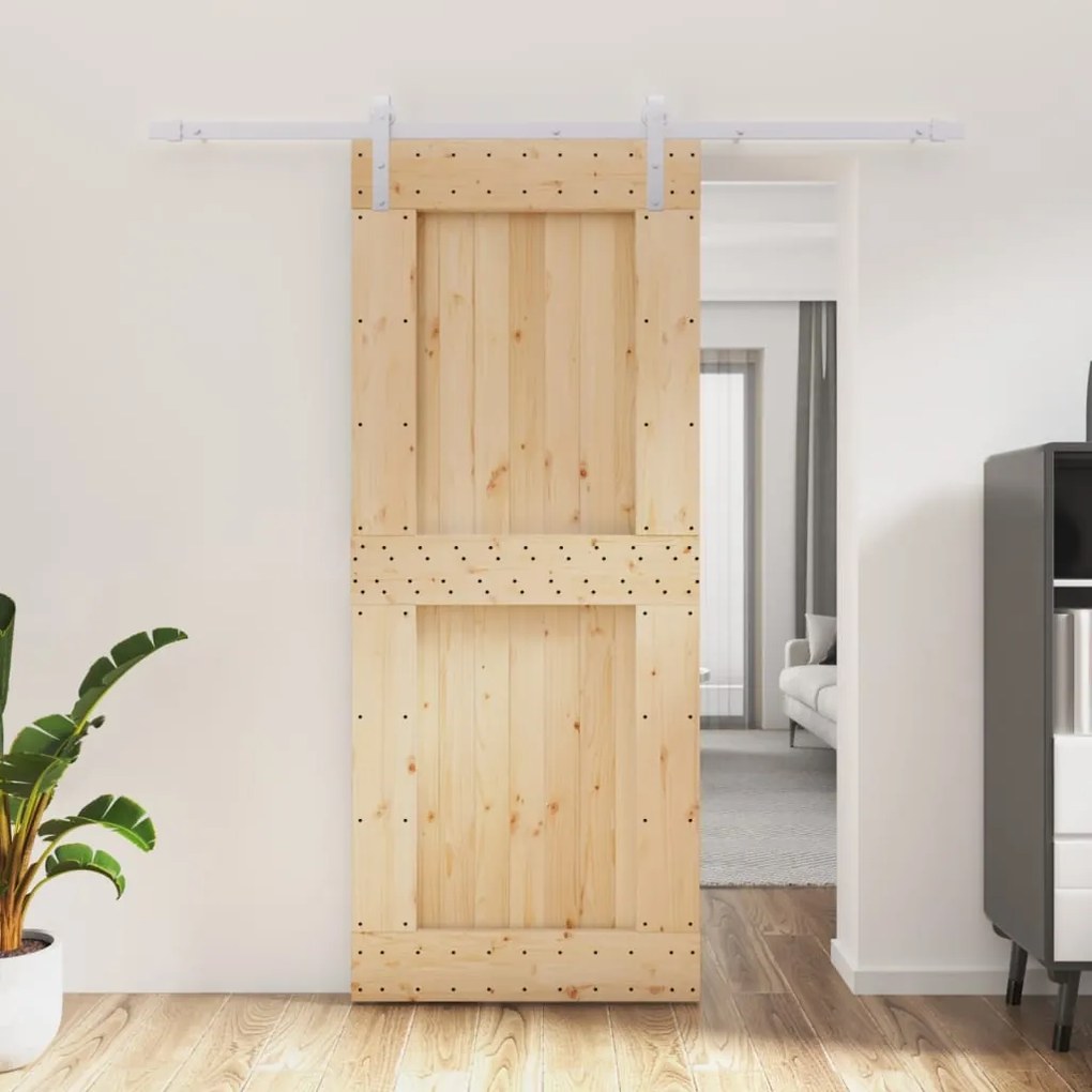 Posuvné Dveře S Kováním 85 X 210 Cm Masivní Borové Dřevo