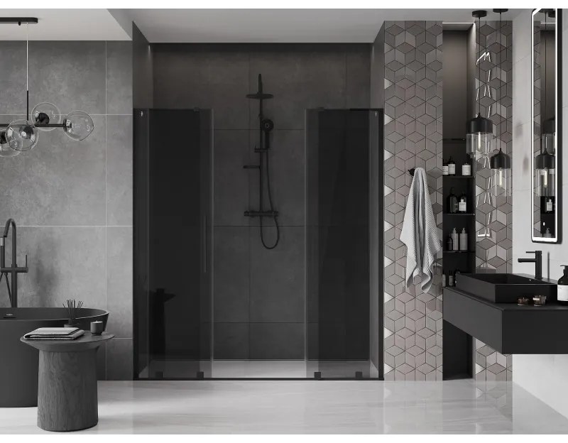 Mexen Velar L Duo, posuvné sprchové dveře do otvoru 170 cm, 8mm šedé sklo, černá matná, 871-170-003-42-70