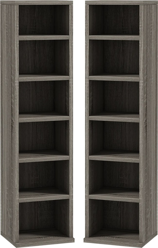 HOMCOM Sada 2 sloupcových polic pro ukládání CD-DVD kabinet 6 + 6 přihrádek 21 x 22,5 x 88,5 cm max. kapacita 204 CD tmavě šedá