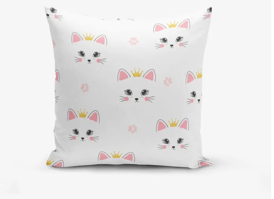 Dětský povlak na polštář 43x43 cm White Pink Cat – Mila Home