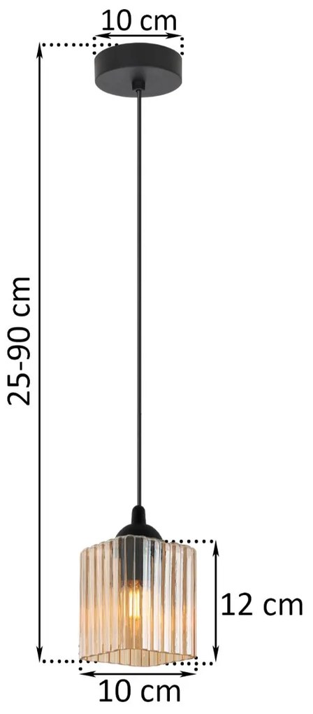 Závěsné svítidlo Riffle Square, 1x medové skleněné stínítko, b