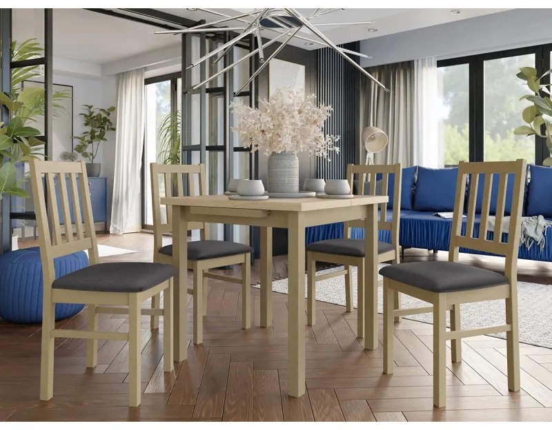 Rozkládací jídelní stůl se 4 židlemi AL08, Barva dřeva: bílá-L, Potah: Hygge D91