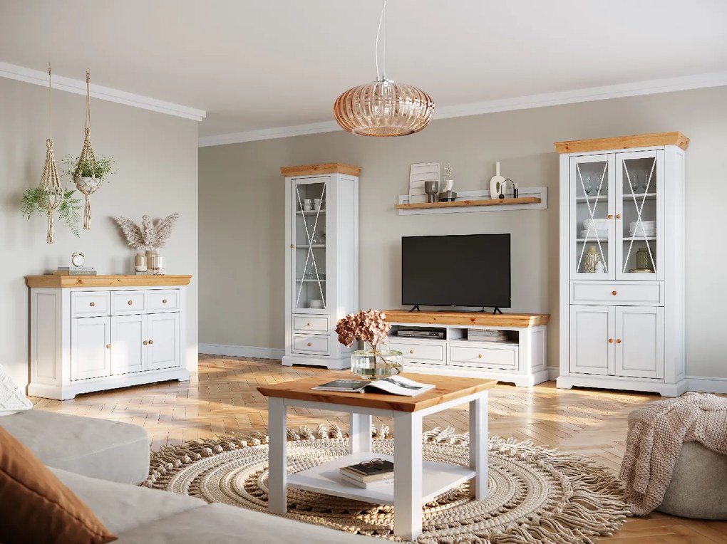 Bílý nábytek Vitrína Marone Elite 2D, dekor bílá-dřevo, masiv, borovice
