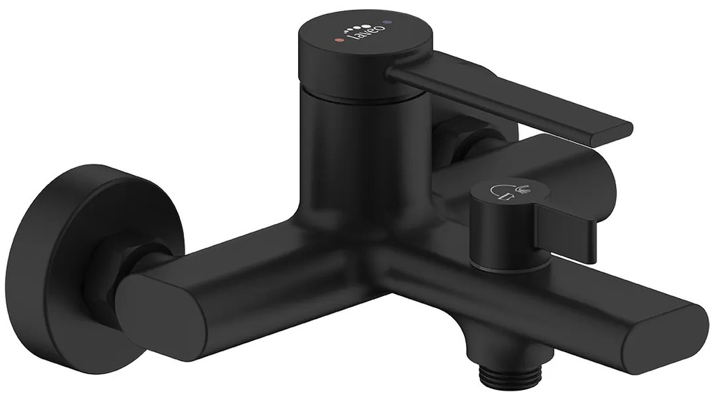 Laveo Pinar, nástěnná vanová baterie bez sprchové soupravy 150mm, černá matná, LAV-BAW_710D