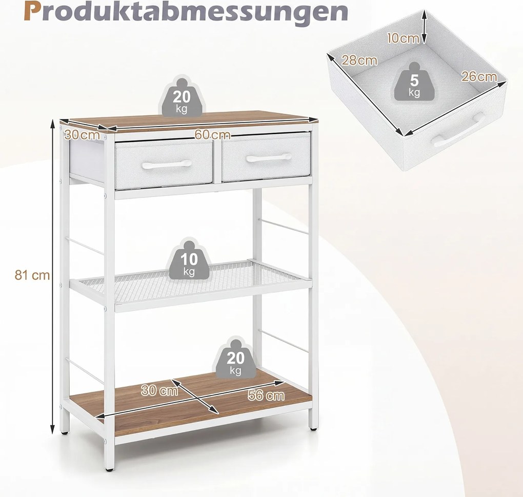 Costway Úzký konzolový vstupní stolek s 2 látkovými zásuvkami – 60 × 30 × 81 cm