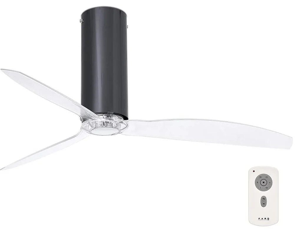 FARO Barcelona FARO 32035- Stropní ventilátor TUBE FAN černá/čirá pr. 128 cm + dálkové ovládání FA32035