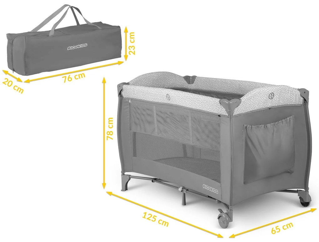 Ricokids Cestovní postýlka 125x65x78cm RK-242 šedá