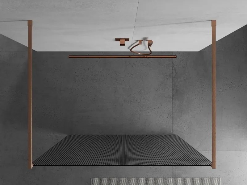 Mexen Kioto, sprchová zástěna Walk-In 100 x 200 cm, 8mm sklo s žebrovým vzorem, měděný matný profil, 800-100-002-65-09