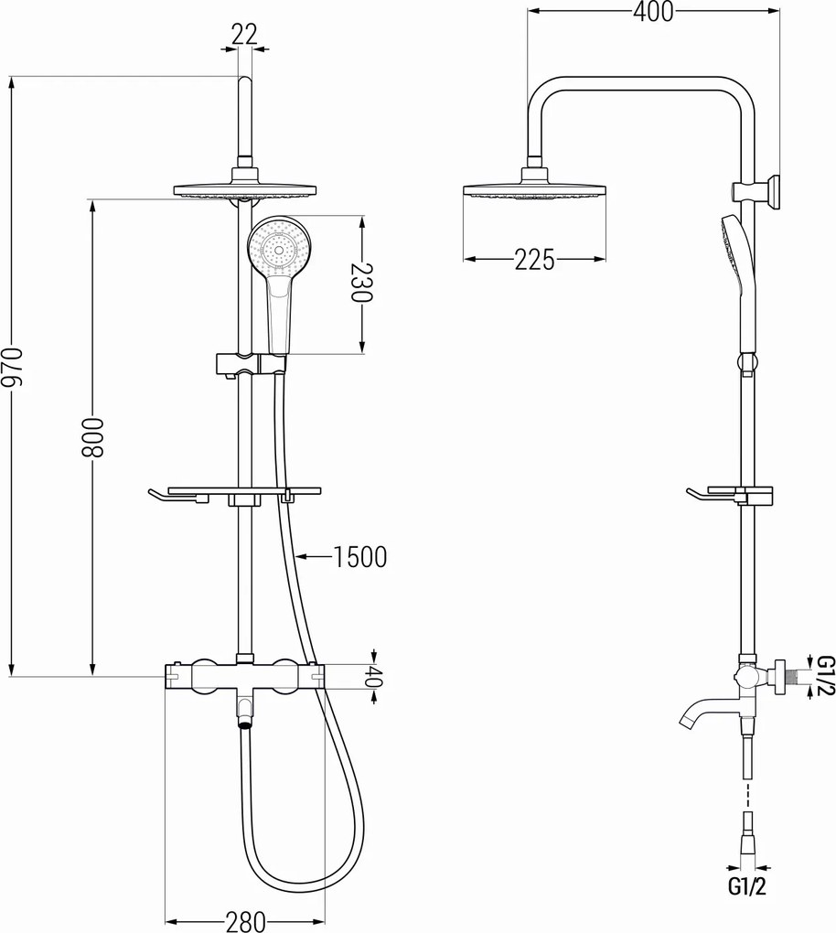 Mexen - KT05 sprchový set s termostatickou vanovou baterií Kai, zlatá, 779000593-50