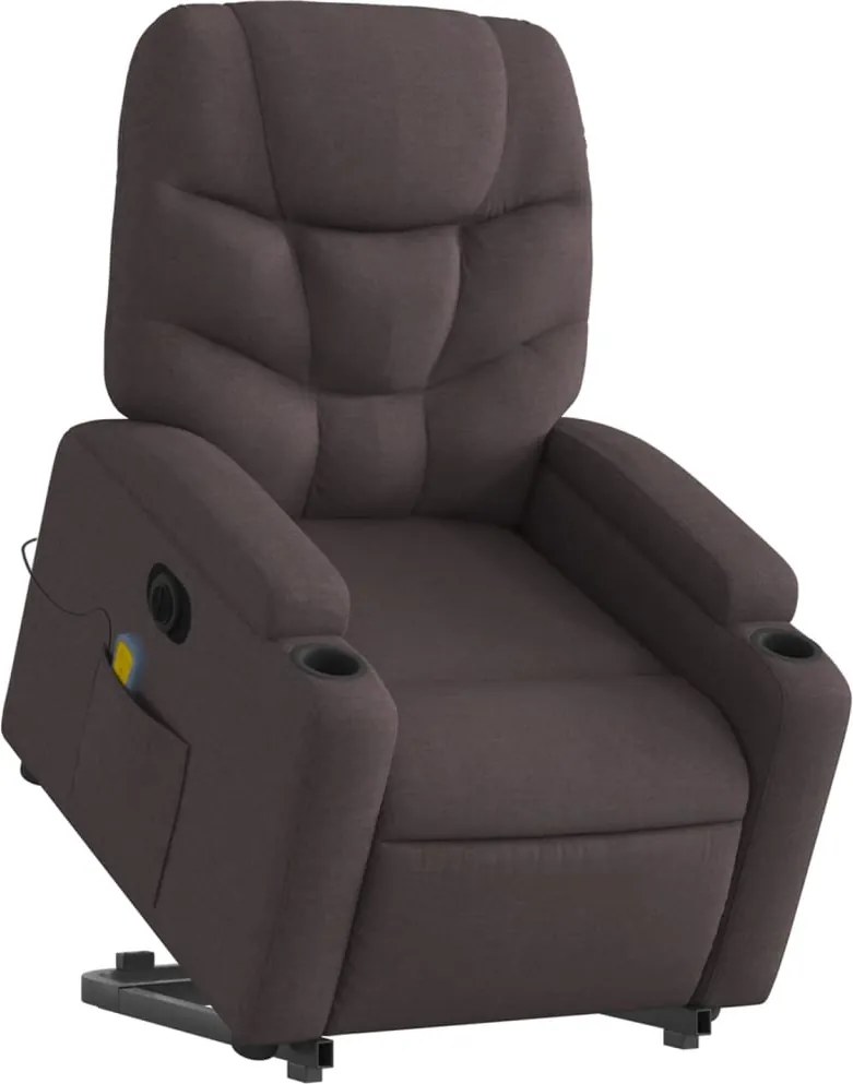 Elektrické zvedací masážní polohovací křeslo tmavě hnědé textil 3204637