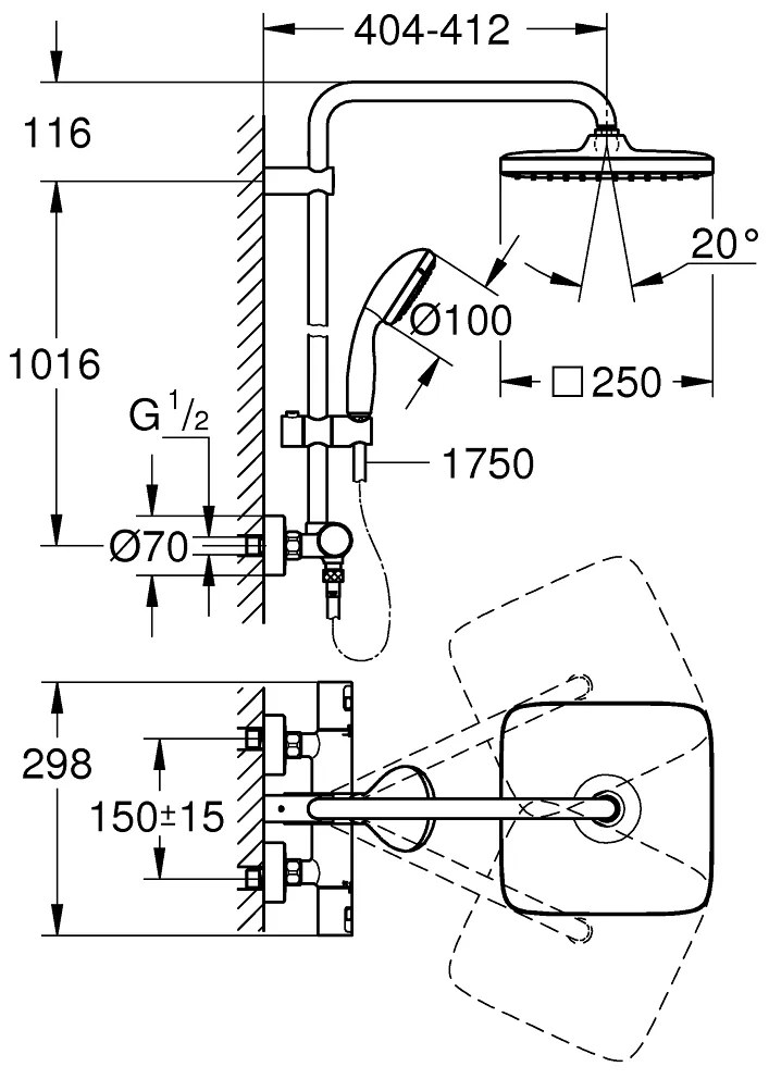 Grohe Vitalio Start System 250 Cube - sprchový termostatický systém, chrom 26696000