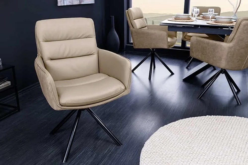 Designová otočná židle Maddison béžová kůže