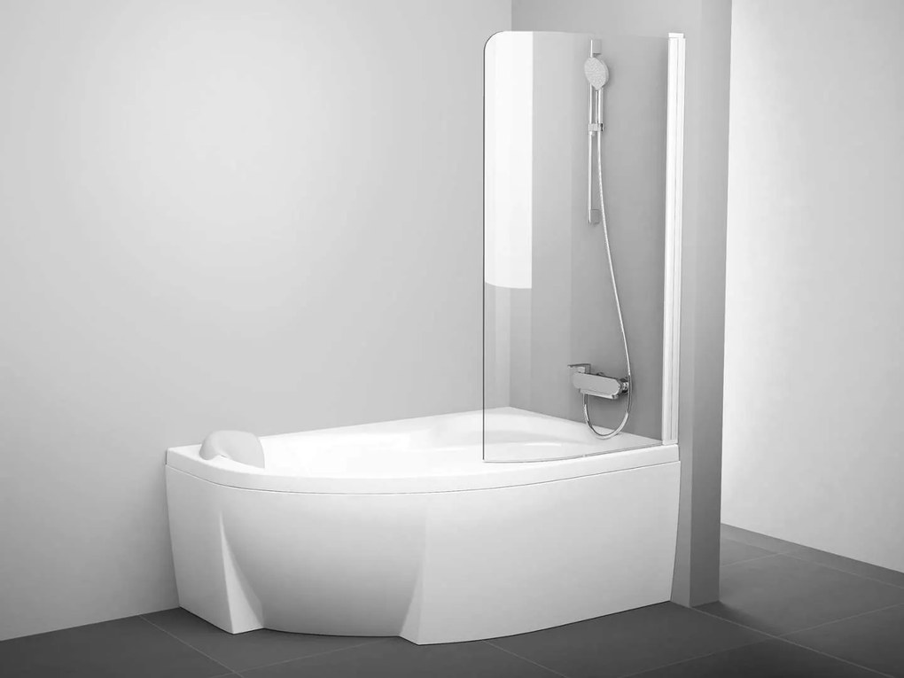 Ravak Rosa - Vanová zástěna CVSK1-160/170 P, 100x150 cm, matná bílá/čiré sklo 7QRS0E00Y1