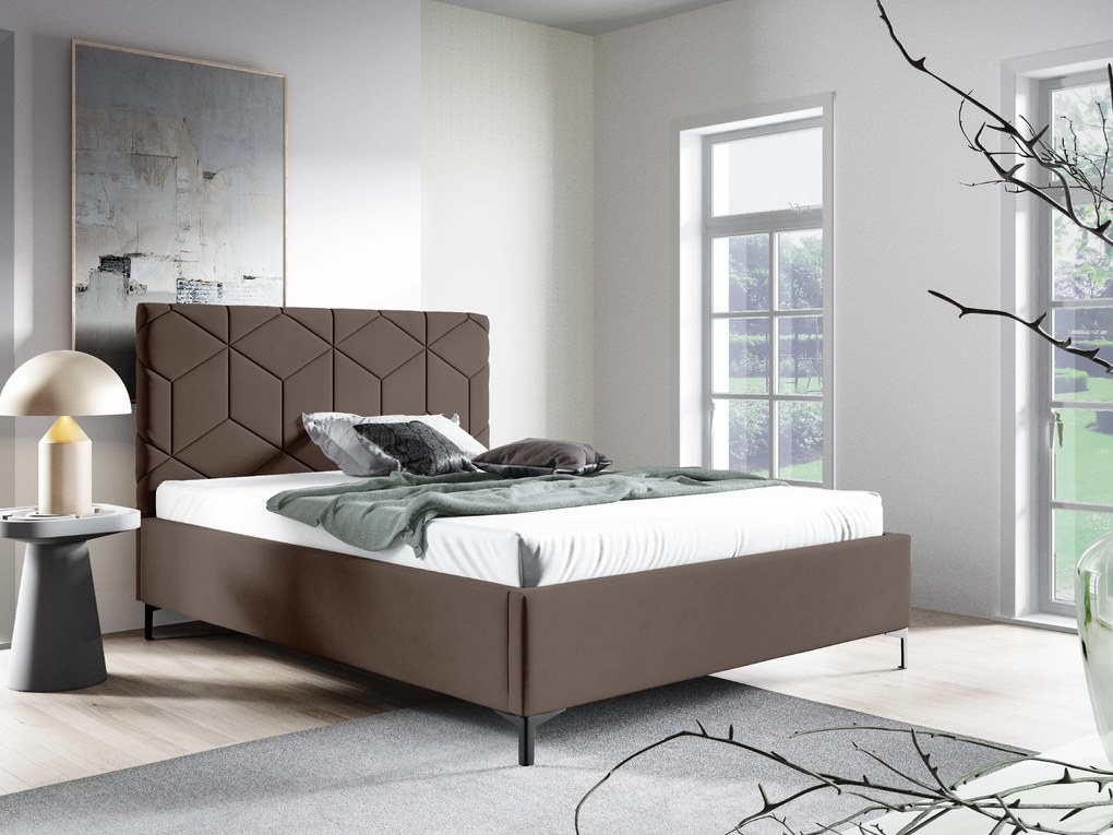 Eka Čalouněná postel BOX+ 160x200 cm Barva látky Trinity: (2305) Tmavá béžová, Úložný prostor: S dřevěným rámem úložného prostoru