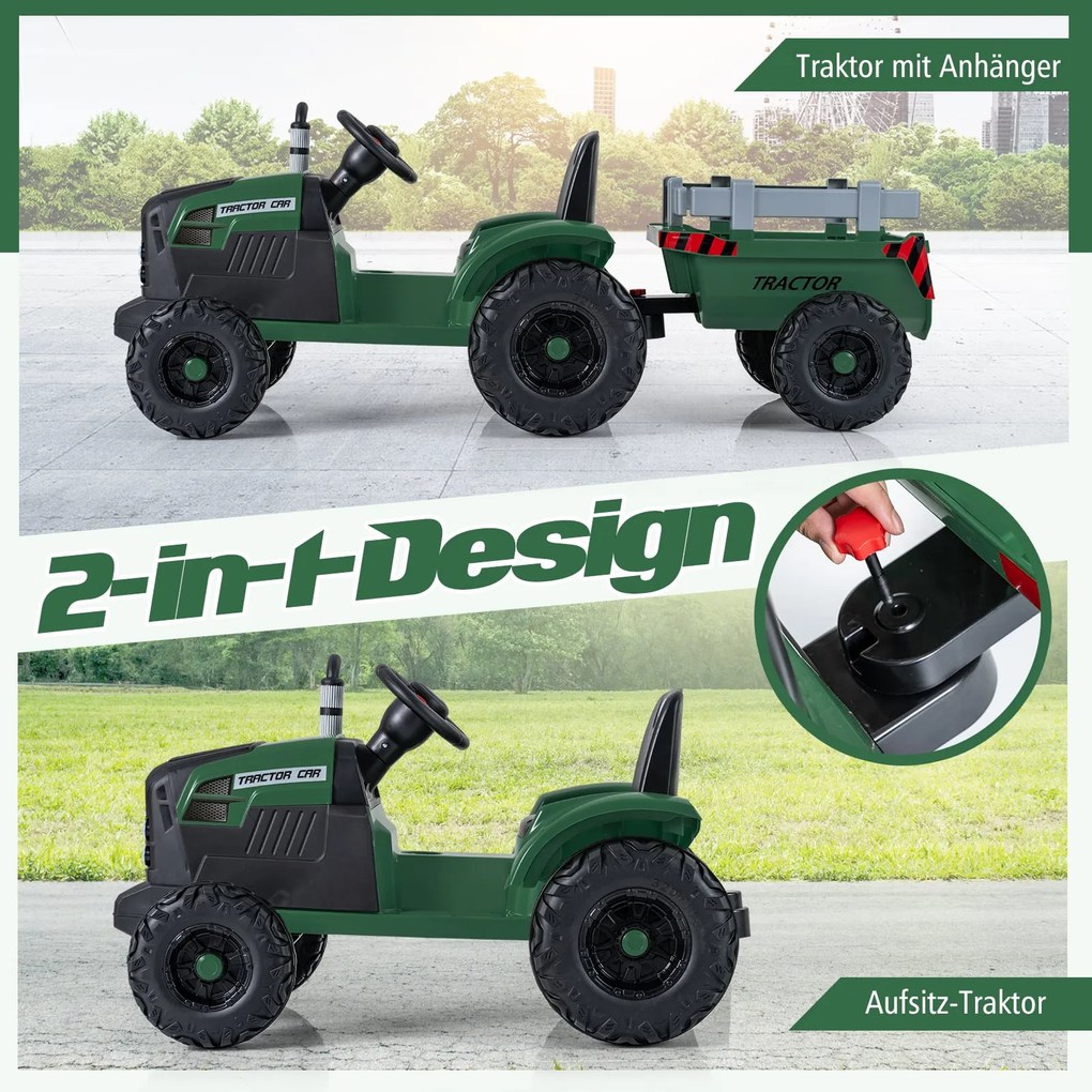 Costway 24 V Dětský elektrický traktor s přívěsem elektrické vozidlo