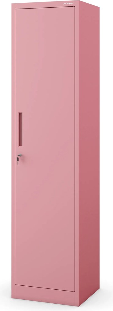 Úzká kovová kancelářská skříň na spisy a dokumenty, pudrově růžová, 450x1850x400 mm: ALEX Fresh Style