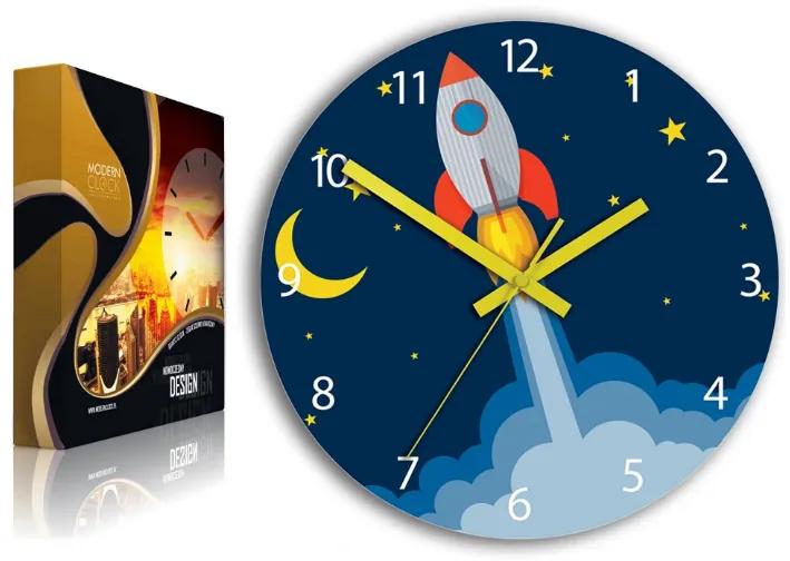 M.Clock Dětské nástěnné hodiny raketa 30x30cm modré