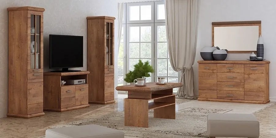 Casarredo - Komfort nábytek Rohová vitrína KORA K16, divoký dub/bílá