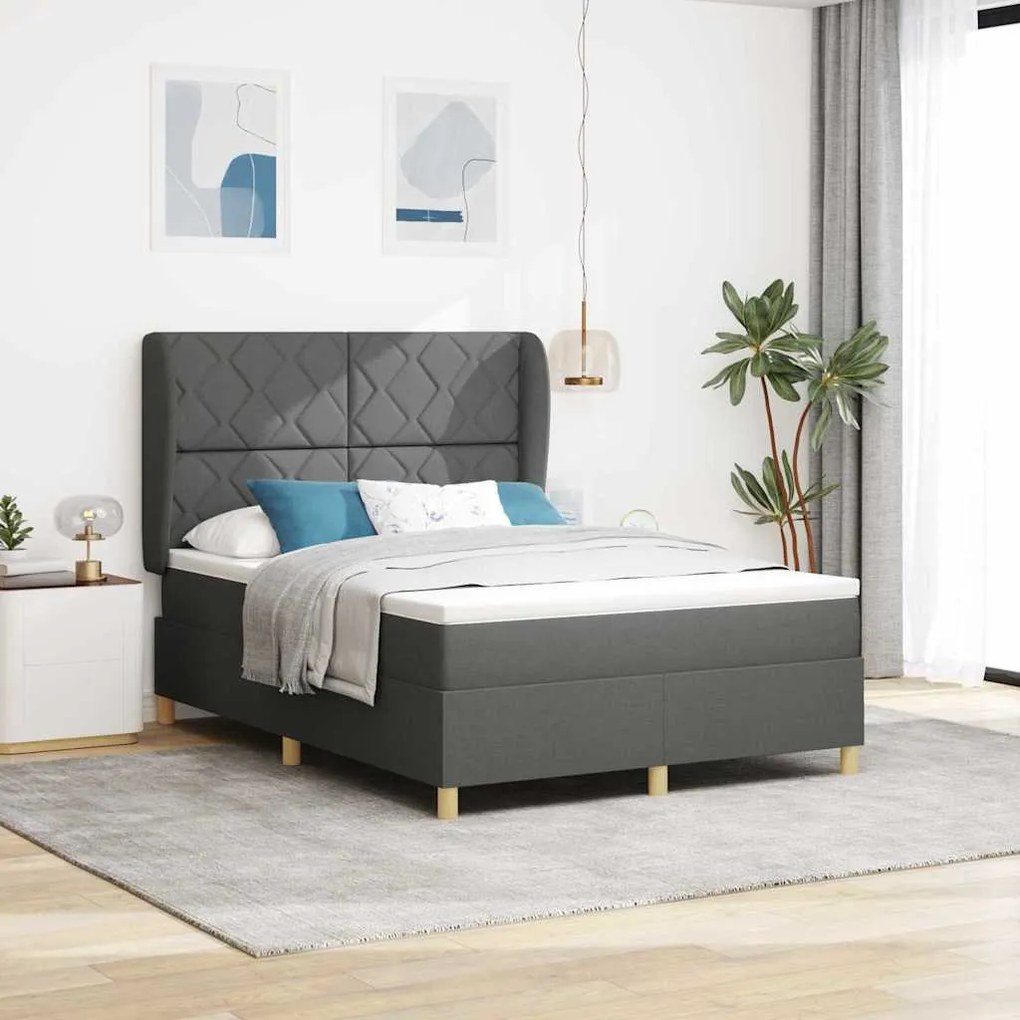Postel s boxspringem s čelo Tmavě šedá 200 x 160 cm textil 3340824
