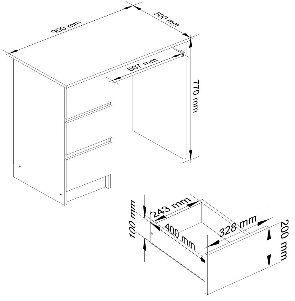 PC stolek Benicio (bílá + grafit šedý) (L). 1070848