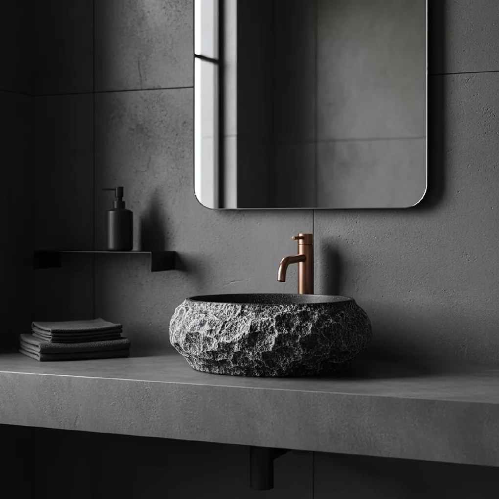 Rea Mika Gabro, umyvadlo na desku 480x380x155 mm, imitace kamene-černá, REA-U0634