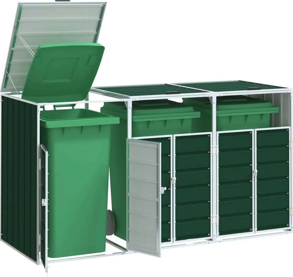 vidaXL Box na 3 popelnice 216 x 81 x 115 cm ocel [4006182] Barva: Šedá