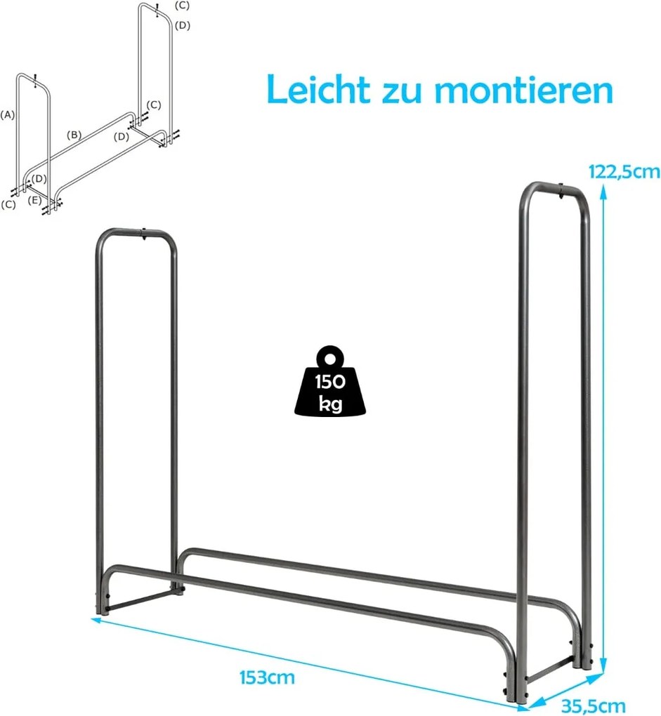 Costway Stojan na palivové dřevo venkovní kovový stojan – 153 × 35,5 × 122,5 cm