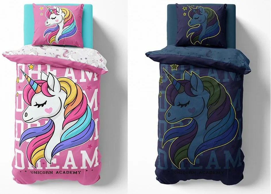 Detexpol Ložní prádlo svítící ve tmě 140x200 Unicorn pink 4235 A bavlna Fluo 76