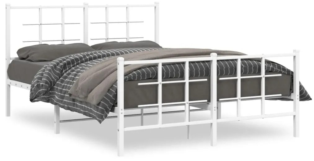 vidaXL Kovový rám postele s hlavovým a nožním čelem bílý 140 x 200 cm