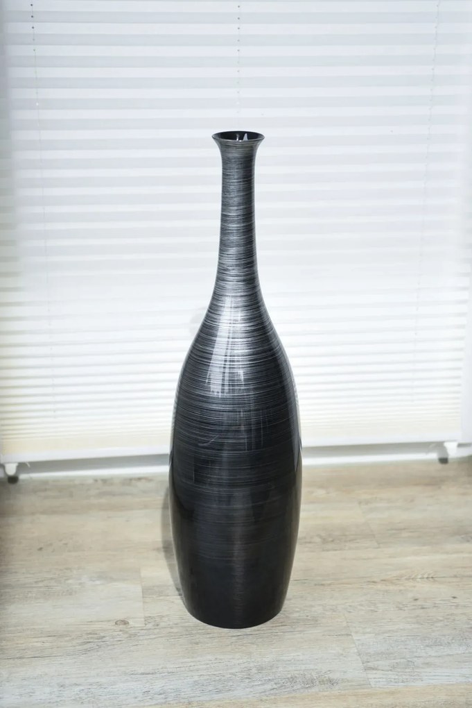 Váza DELGADA, sklolaminát, výška 77 cm, černo-stříbrná