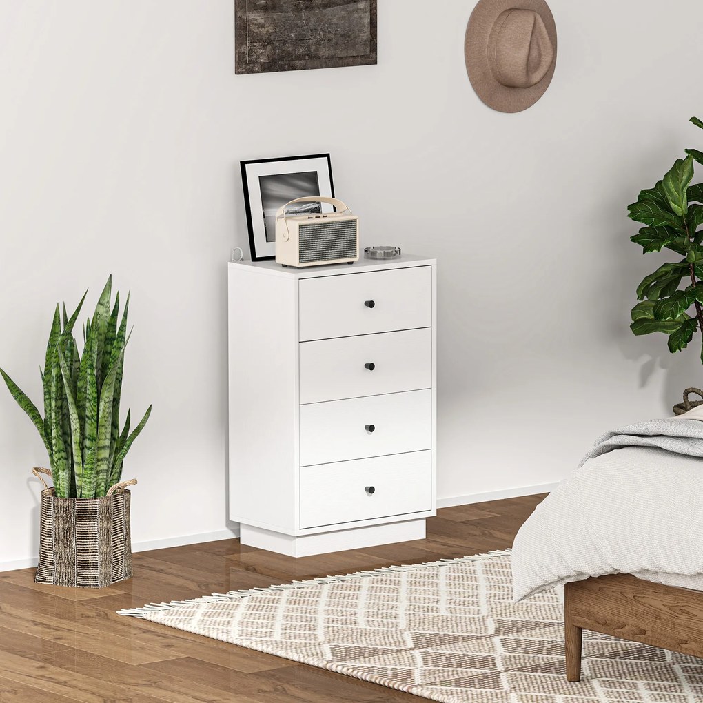 HOMCOM Komoda se 4 zásuvkami, skříň z dřevotřísky v moderním stylu, 47 x 29 x 75 cm, bílá