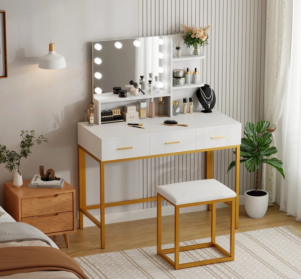 Toaletní stolek ELARA s LED osvětlením bílý