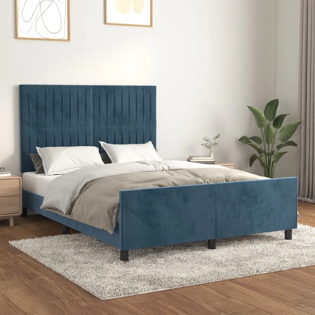 Rám postele bez matrace tmavě modrý 140x190 cm samet 3125877