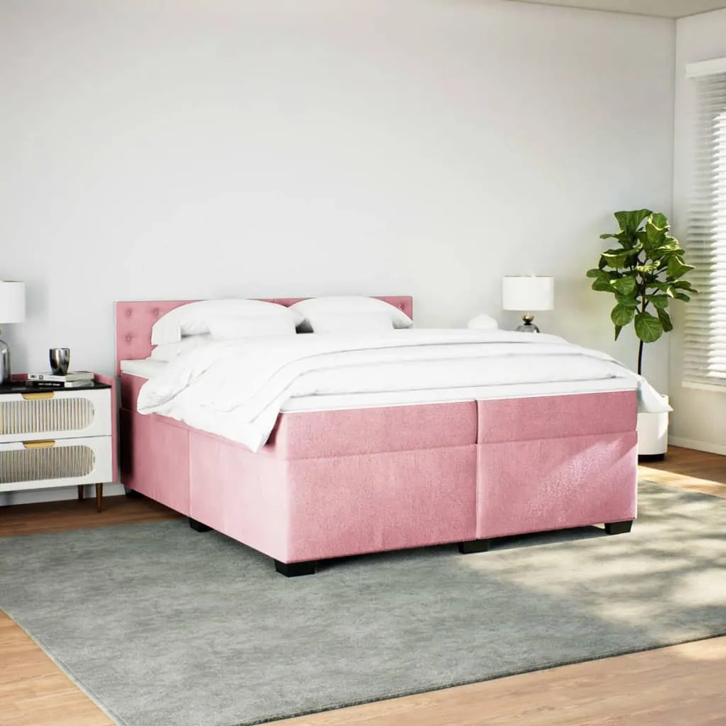 Box spring postel s matrací růžová 200x200 cm samet 3288719