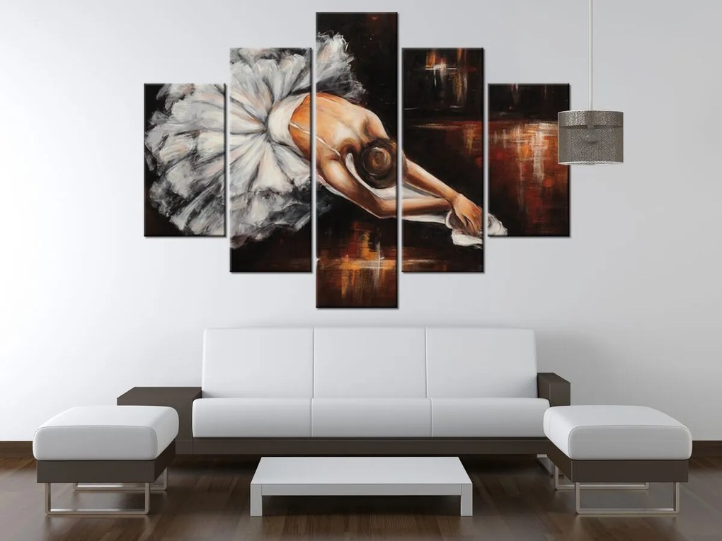 Gario Ručně malovaný obraz Rozcvička baletky - 5 dílný Rozměry: 150 x 105 cm