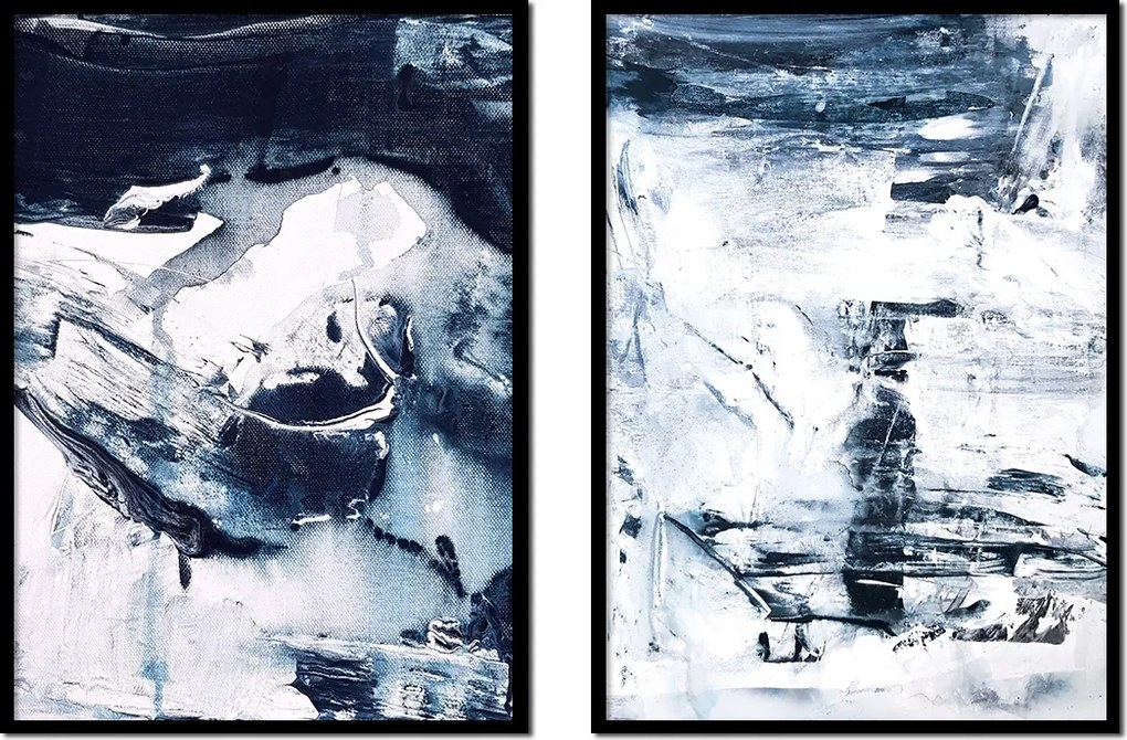 Obraz Plakáty V Rámu 53x73 cm Diptych Sada 2 obrazů Abstrakce B&w P1720