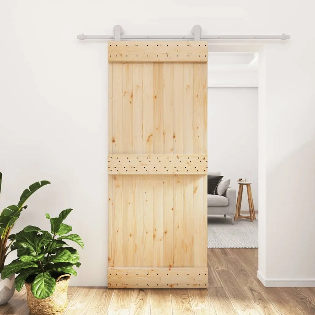 Posuvné Dveře S Kováním 85 X 210 Cm Masivní Borové Dřevo