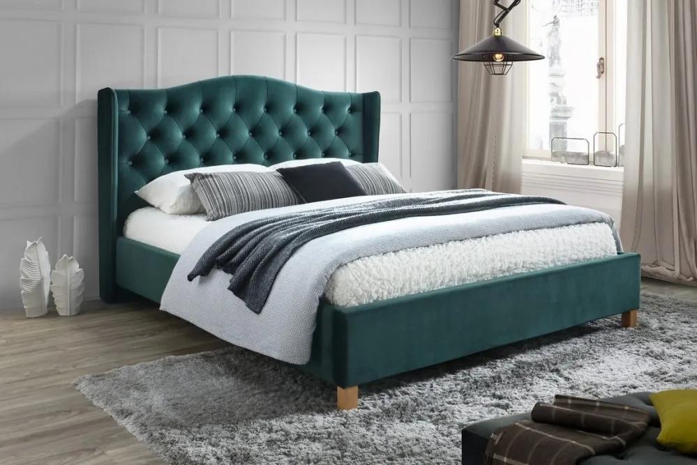 Čalouněná postel ASPEN VELVET 160 x 200 cm zelená