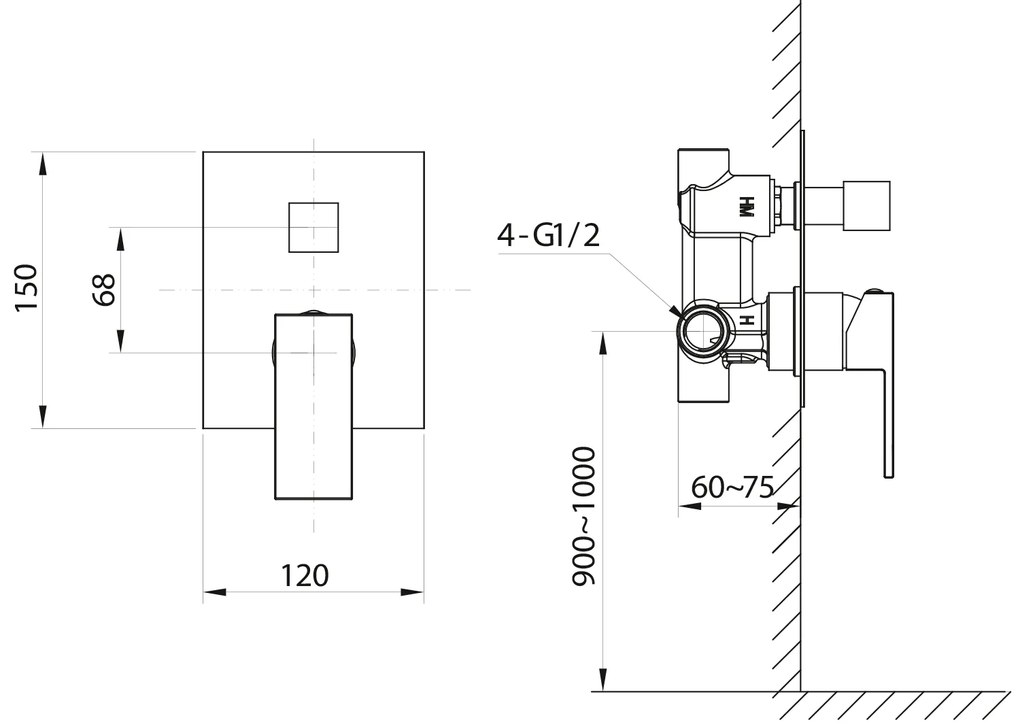 Sapho Sapho, CUBEMIX podomítková sprchová baterie, 2 výstupy, černá mat, CM042B